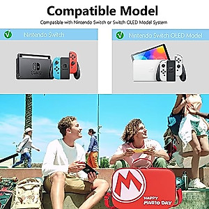 Mario Carrying Case for Nintendo Switch/OLED Model,Deluxe Portable Travel Case Messenger Bag fit Switch Console & Full Set Game Accessories with Mesh Pocket,18 Games & Removable Shoulder Strap