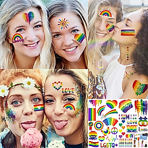 24 Sheets Pride Tattoos Temporary, Rainbow Temporary Tattoos for Women Men Adults, Gay Pride Face Temporary Tattoos Sticker Parades Celebration