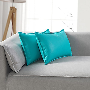 YINNAZI Thick Heavy Duty Soft Faux Leather Throw Pillow Covers, Solid Color, Waterproof Dustproof, Square Garden Cushion case, Pillowcase for Patio Couch Sofa Bench, 12x 20 Inch, Set of 2, Teal Green