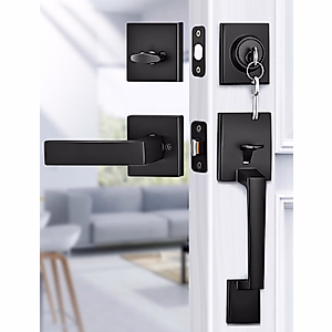 ELAMOR Front Door Handle with Deadbolt Set, Oil Rubbed Bronze, Adjustable Latch, Easy Installation, Durable Zinc Alloy, Modern Style