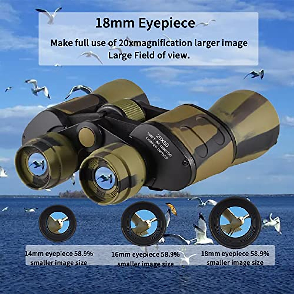 Binoculars for Adults 20x50 High Power Military Binoculars for Adults and Kids with Low Light Night Vision,Compact Waterproof Bird Watching Travel Hunting Stargazing BAK-4 Prism FMC Lens(Brown-1