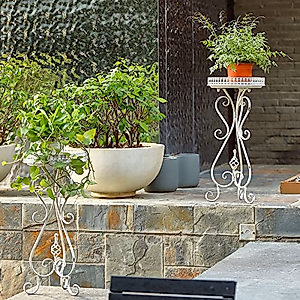 ANGIEHAIE CYOIDAI SMQLJXC 2Pcs 25 Inch Metal Tall Plant Stand,Wrought Iron Plant Stand ,heavy duty pot stand,for Indoor and Outdoor,Patio, Lawn & Garden (White)