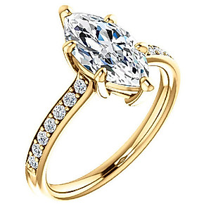 3.0 CT Marquise Colorless Moissanite Engagement Rings, Wedding Bridal Ring, Eternity Solid 10K Yellow Gold Diamond Solitaire 6-Prong Anniversary Promise Gift for Her (7)