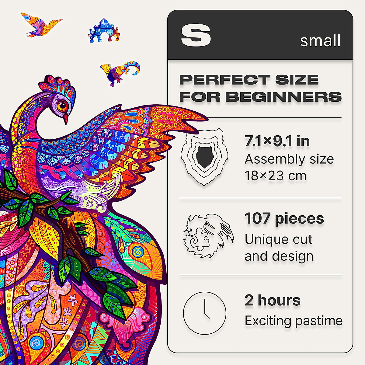 UNIDRAGON Original Wooden Jigsaw Puzzles - Fairy Bird, 107 Pieces, Small Size 7.1 x 9.1, Beautiful Gift Package, Unique Shape Best Gift for Adults and Kids