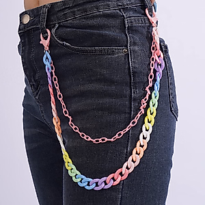Wiwpar Colorful Acrylic Jean Chains Wallet Pocket Chains Rainbow Jean Pants Chain Keychain Body Chain for Women and Girls (Pink)