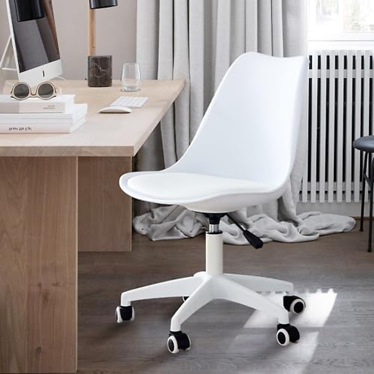 Yone jx je Office Chair, Ergonomic Office Chair, Modern Height Adjustable Swivel Chair, armless Rotating Computer Chair, with Wheels, Transparent Chair (White)