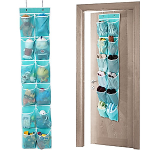 GOMAJI Over the Door Hanging Shoe Organizer, 12 Pockets, Turquoise