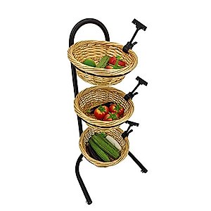 FixtureDisplays 3 Tier Wicker Basket Metal Stand with Sign Clips, Market Basket Storage Organizer 19425