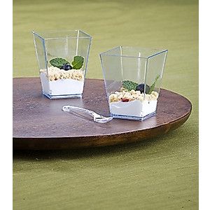 Zappy 50 5 oz Tall Square Clear Dessert Cups and 50 Tasting Spoons Dessert Glasses Shot Glasses Trifle Bowl Clear Disposable Plastic Dessert Tumbler Cups Party Cups