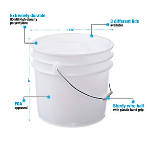 Letica Premium 3.5 Gallon Bucket, HDPE, Natural, 5 Pack