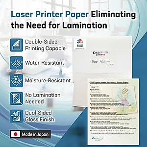 SHIKI Eco Crystal Water Resistant Laser Printer Copier Paper (without the need for laminating after printing) 30 Sheets (LTR) Made in Japan