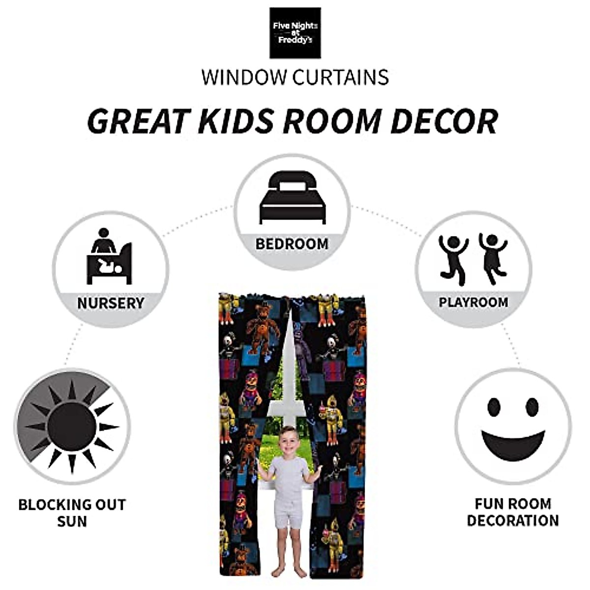 Franco Kids Bedding Super Soft Comforter and Sheet Set with Sham, 5 Piece Twin Size, Five Nights at Freddy's & Kids Room Window Curtains Drapes Set, 82 in x 84 in, Five Nights at Freddy's