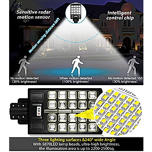 VAGUDE 1 Pack 1000W Outdoor Solar Street Lights for Outside Waterproof Motion Sensor Remote Control Dusk to Dawn high Bright Solar Powered LED Flood Light for Yard Fence Parking Garage Road etc