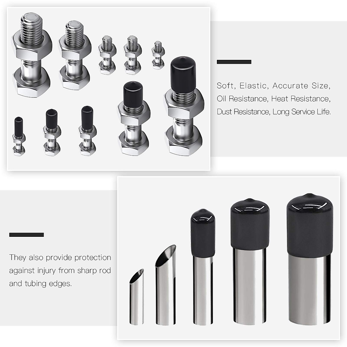 Mardatt 64Pcs 6 Sizes Black Rubber Bolt Screw Thread Protector Cover Vinyl End Caps for Pipe Post Hose Assortment Kit Fit O.D. from 1/4 inch to 1 1/2 inch