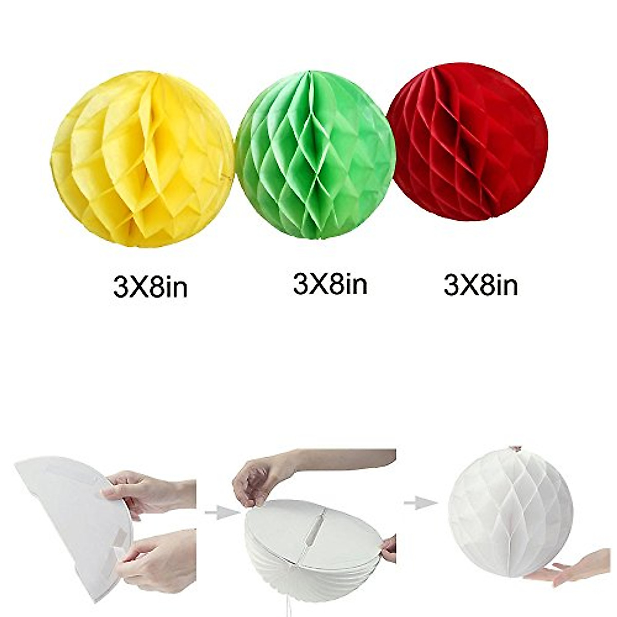 Daily Mall 9pcs 8 inch Honeycomb Balls Party Pom Poms Tissue Paper Honeycomb Balls Birthday Balls Decoration Wedding Partners Design Craft Hanging Pom-Pom Ball Home Nursery Decor (Red Yellow Green)