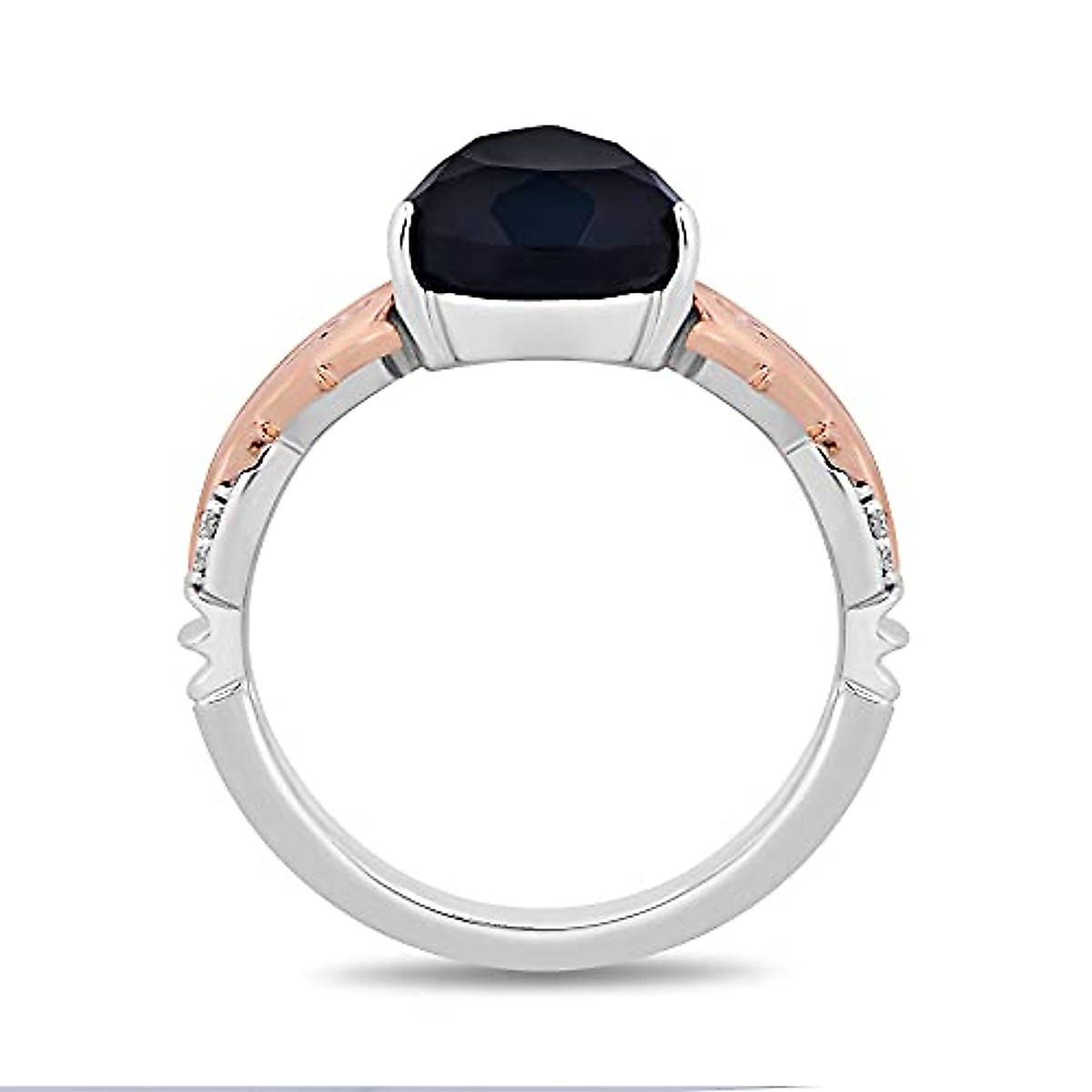 Jewelili Enchanted Disney Fine Jewelry Sterling Silver and 10k Rose Gold 1/10 CTTW and Black Spinel Maleficent Ring Size 6