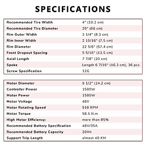 AW Electric Bike Conversion Kit 26" Front Wheel 48V 1500W EBike Conversion Kit for 4" Fat Tire Cycling Hub Motor W/LCD & PAS System Twist Throttle