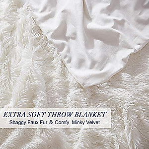 NexHome Soft Shaggy Faux Fur Blanket Throw Blanket 50" x 60", Women Girls Luxury Fuzzy Plush Comfy Microfiber Long Faux Fur Decorative Blankets for Sofa Couch Bed Chair Photo Props, Cream White
