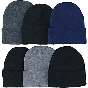 ToBeInStyle Men’s Pack of 6 Double Layered Winter Warm Basic Beanies - Assorted Colors