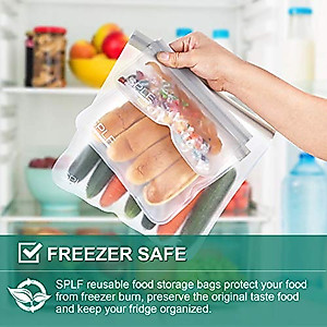 SPLF 12 Pack BPA FREE Reusable Storage Bags (5 Reusable Sandwich Bags, 5 Reusable Snack Bags, 2 Reusable Gallon Bags), Extra Thick Freezer Bags Leakproof Silicone and Plastic Free Lunch Bags for Food