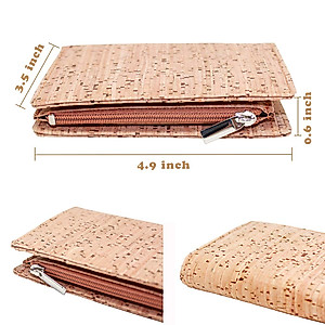 boshiho Eco Cork Friendly RFID Blocking Wallet Bi-fold Card Holder Vertical Wallet With Zippered Coin Purse & ID Window (01-Cork)