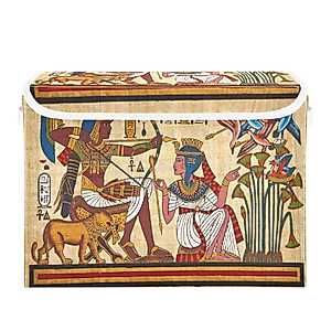 Krafig Antique Egyptian Foldable Storage Box Large Cube Organizer Bins Containers Baskets with Lids Handles for Closet Organization, Shelves, Clothes, Toys