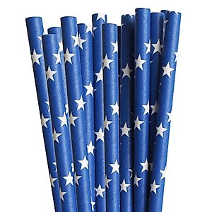 Bakell 24 PC Navy Blue & White Stars Cake Pop or Party Drinking Straws - Baking, Caking and Craft Tools