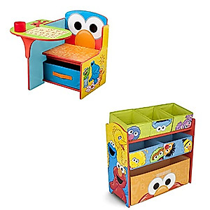 Delta Children Chair Desk with Storage Bin + Design and Store 6 Bin Toy Storage Organizer, Sesame Street (Bundle)