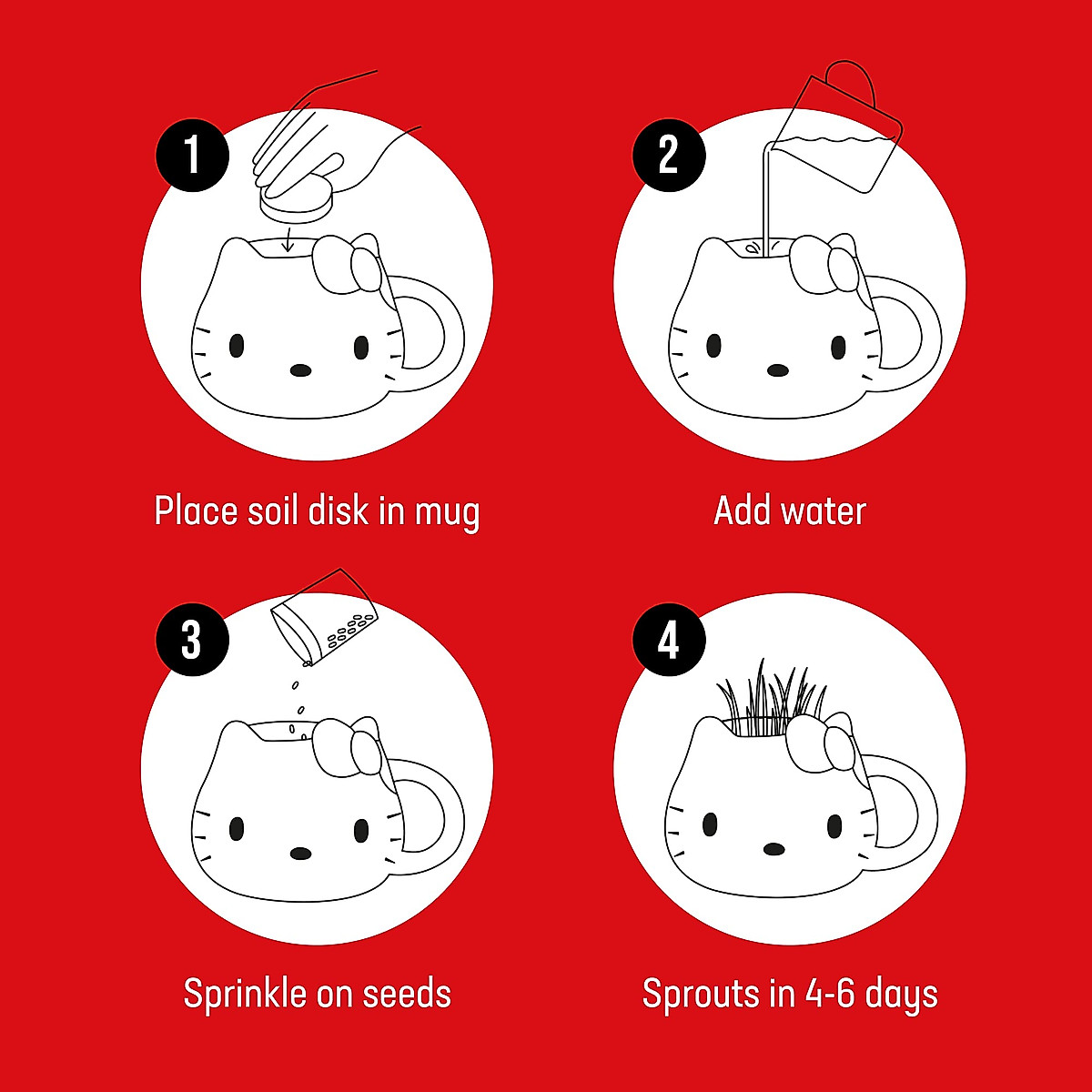 The Cat Ladies Hello Kitty Organic Cat Grass Growing kit with Organic Seed Mix, Soil and Hello Kitty Planter. Natural Hairball Control and Digestive Remedy,Cat Gifts