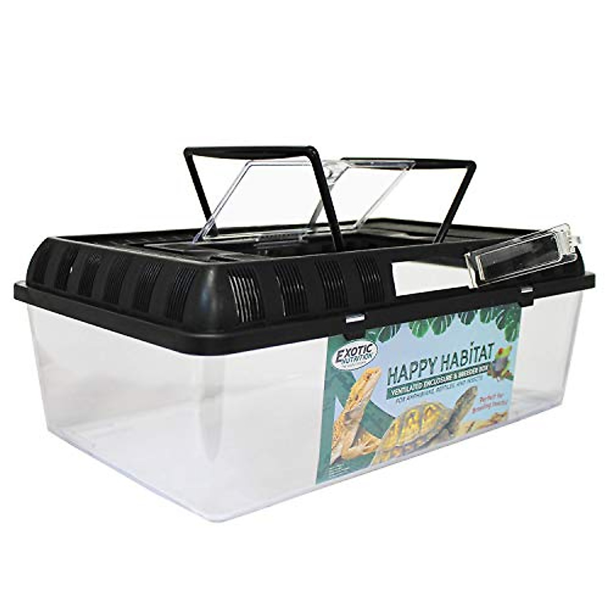 Exotic Nutrition Happy Habitat (Large) - Ventilated Enclosure & Breeder Box - for Live Feeder Insects, Reptiles, Amphibians & Other Small Pets - Durable Plastic Portable Terrarium