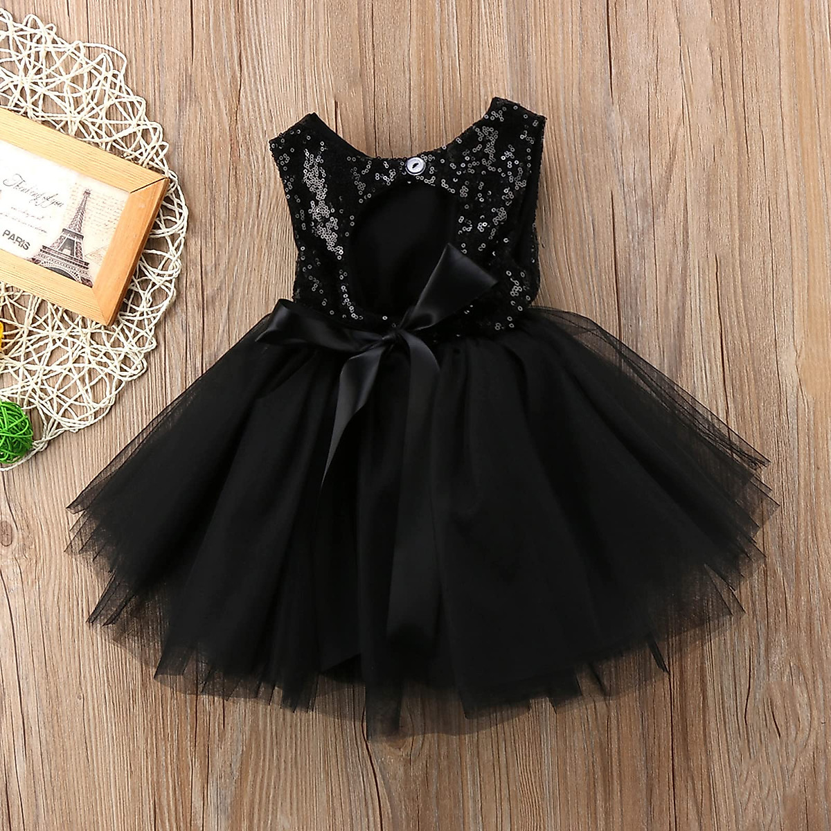 Baby Girls Sleeveless Flower Wedding Pageant Princess Bowknot Party Dress Infant Lace Tutu Dresses 0-5Years (Black, 18~24Months)