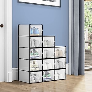 YITAHOME Shoe Storage Box, Set of 12 Medium Size Shoe Storage Organizers Stackable Shoe Storage Box Rack Containers - Medium Size（13.8’’L x 9.8’’W x 7.3’’H）