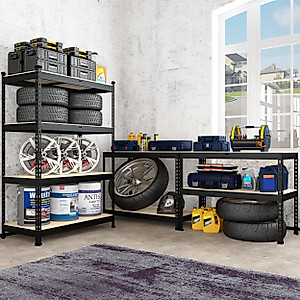 PrimeZone 40" W x 20" D x 59" H Heavy Duty Storage Shelves, 4 Tier Adjustable Garage Storage Shelving, Metal Storage Utility Rack Shelf Unit for Warehouse Pantry Closet Kitchen, Black