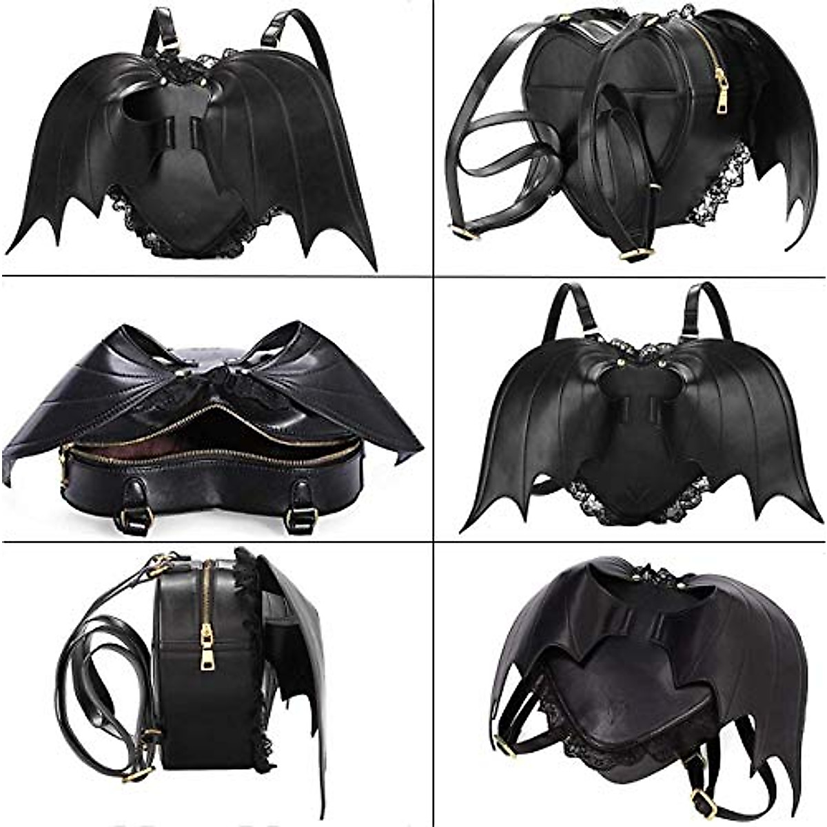 Women Backpack Novelty Bat Wings Daypack Gothic Purse Punk Lace Lolita Bag Lady, Black