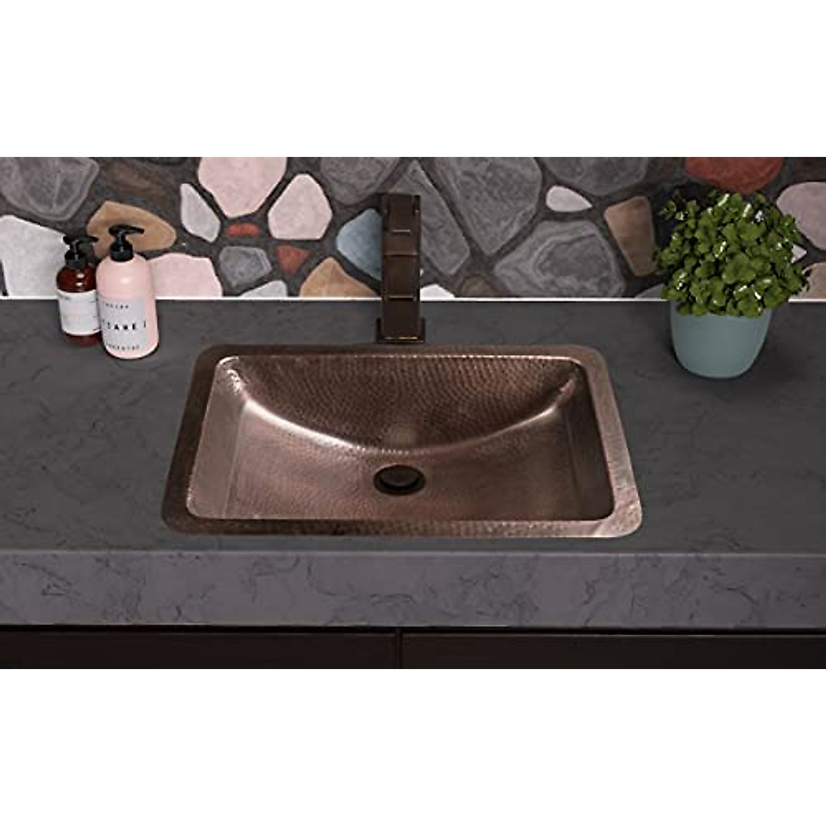 Monarch Abode 17095 Hand Hammered Venetian Dual Mount Bathroom Vanity Sink, 21 Inches, Pure Copper