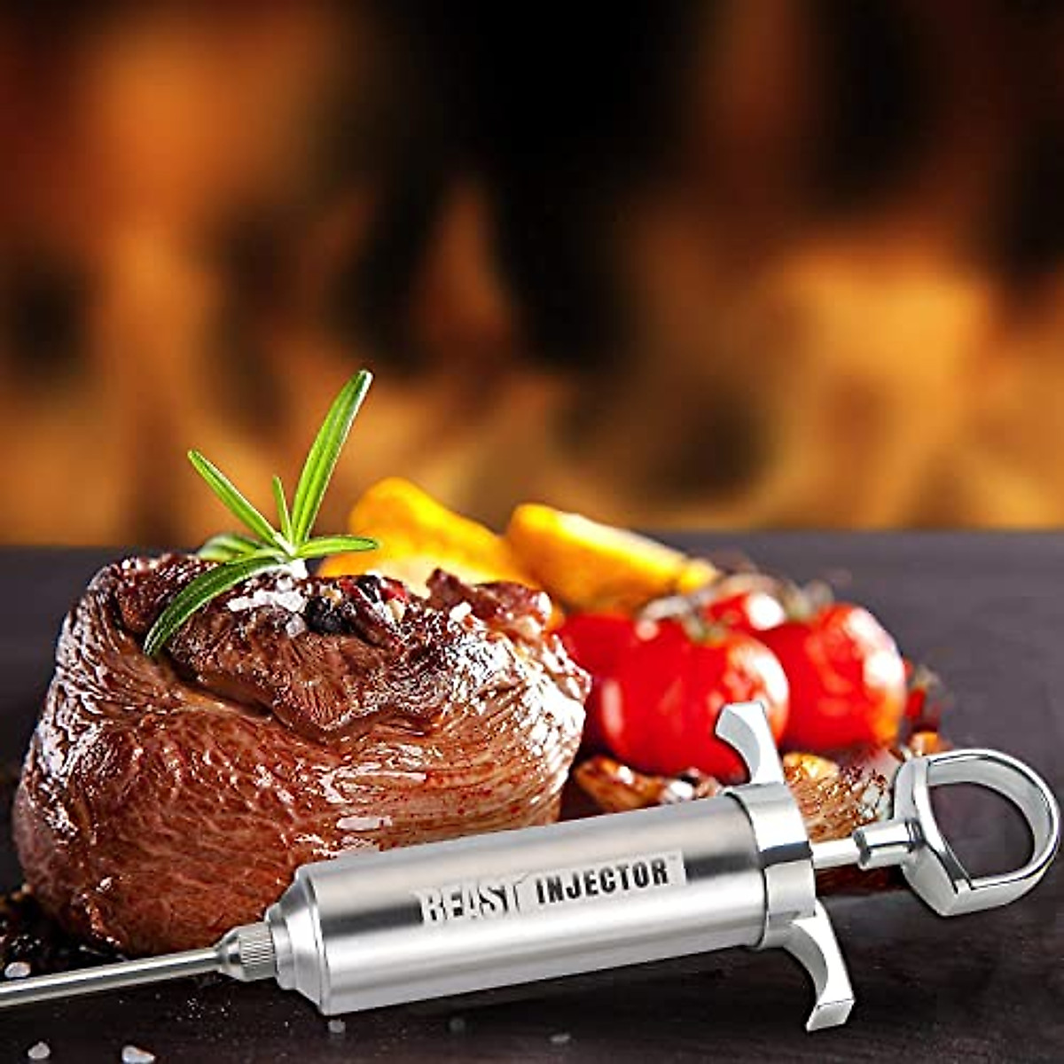 Grill Beast - 304 Stainless Steel Meat Injector Kit with 2-oz Large Capacity Barrel and 3 Professional Marinade Needles
