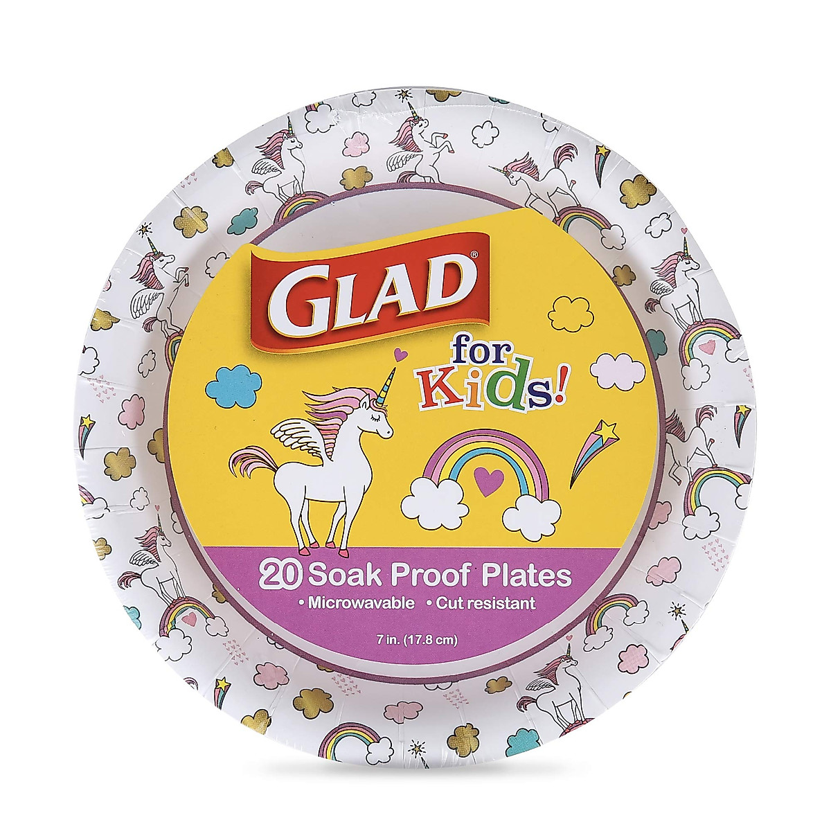 Glad for Kids Unicorns Paper Plates, Small Round Paper Plates with Cute Unicorns Design Heavy Duty Disposable Soak Proof Microwavable Paper Plates for All Occasions, 7 Inch, 20 Count (Pack of 6)