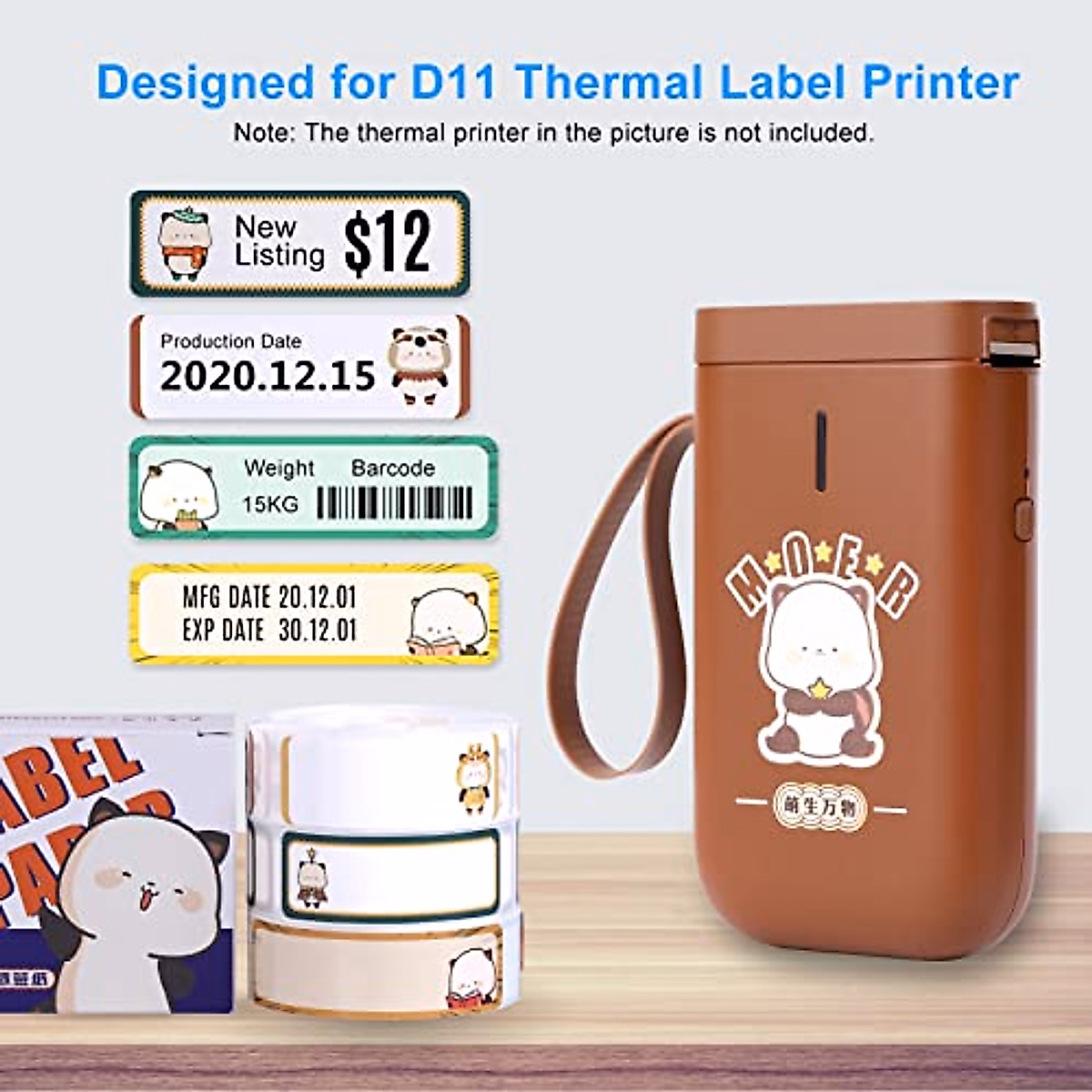 ZLDXDP Label Paper Thermal Printing Paper Name Price Barcode Sticker Waterproof Tear Resistant Compatible for D11 Label Printer (Color : E)