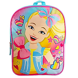 Fast Forward JoJo Siwa Backpack for Girls, Kids - 4 Pc Bundle with 16" JoJo Siwa School Backpack, Stickers, Backpack Clip, and More (JoJo Siwa School Supplies)