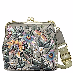 Anuschka Women’s Hand Painted Genuine Painted Leather Medium Frame Crossbody - Floral Passion