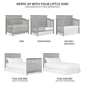 Dream On Me Fairview 4 In 1 Convertible Crib In Silver Grey Pearl, JPMA Certified, 3 Mattress Height Settings, Built Of Durable & Sustainable Pinewood