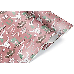 Cute Cowgirl Birthday Wrapping Paper Premium Western Gift Wrap Party Decoration Decor (6 foot x 30 inch roll), Pink