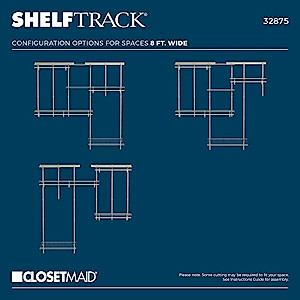 ClosetMaid ShelfTrack Wire Closet Organizer System, Adjustable from 5 to 8 Ft., with Shelves, Clothes Rods, Shoe Shelf, Hardware, Durable Steel, Nickel