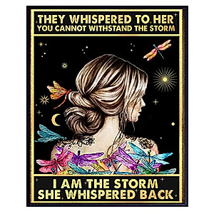 Inspirational Quote Wall Art Decor - They Whispered to Her You Cannot Withstand The Storm She Whispered Back I Am The Storm - Positive Motivational Encouragement Gifts for Women - Boho Dragonfly Print