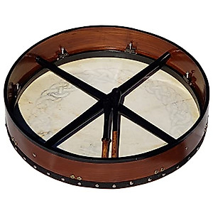 DEURA ROSEWOOD Celtic Circle Design On the Skin Head INSIDE TUNABLE BODHRAN DRUM Irish Celtic 18" Inch Key CASE and Tipper Included