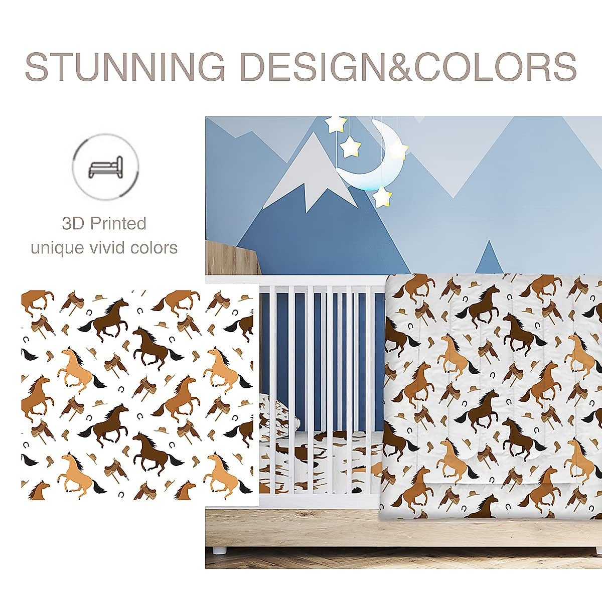 ARIGHTEX Horse 4 Piece Toddler Bedding Set with Cute Farm Animal - Includes Quilted Comforter, Fitted Sheet, Top Sheet, and Pillow Case for Girls Boys Bed