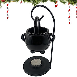 Bavokon Hanging Cauldron Pagan Oil Burner - Halloween Wax Burner,Black Cauldron Wax Burner,Ceramic Wax-Warmer Aroma Diffuser with Handle for Fragrance Wax Melts,Enchanting Witches Home Decor Element