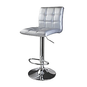 koonlert14 Contemporary Bar Stools Hight Adjustable Seat Hydraulic 360 Degree Swivel Sturdy Steel Frame Quadrate cushion Seat Dining Chair Bar Pub Stool Home Office Furniture - Set of 2 Silver #1935