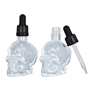 Gaussra Skull Glass Dropper Bottle with Funnel & Labels - 2 Pack - 2 oz Small Empty Eye Dropper Bottle - For Aromatherapy Refillable Essential Oil, Beauty Oil Mix, Beard Oil, Flavor Oil Dispenser