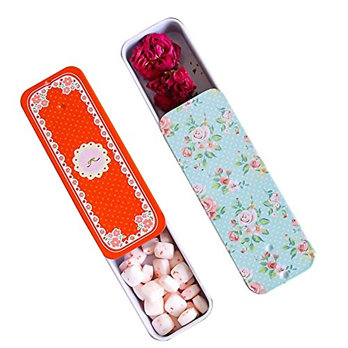 RAYNAG 8 Pack Mini Metal Slide Top Tin Containers Portable Box for Crafts Storage,Random Pattern